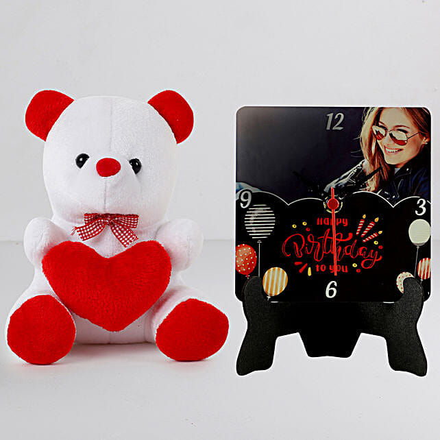 Buy/Send Personalised Birthday Table Clock & Cute Teddy Online- FNP