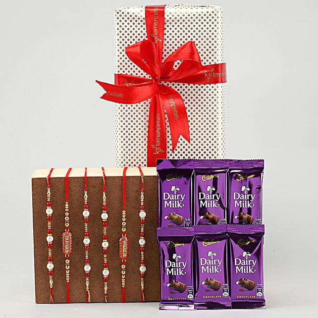 Buy/Send Set of 6 Rakhis & Dairy Milk Gift Pack Online- FNP