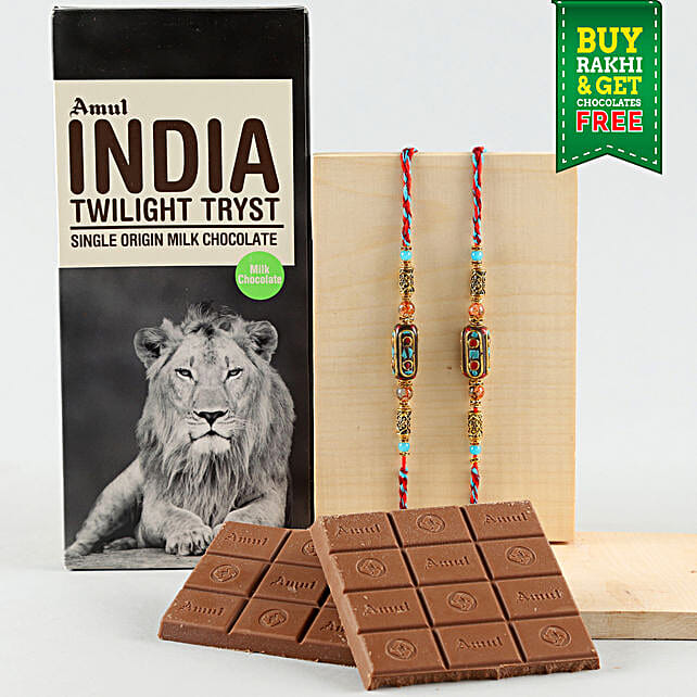 Buy/Send Free Orange Twist Amul Choco With Beautiful Rakhis Online- FNP