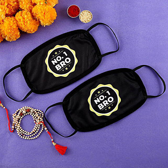 Buy/Send No 1 Bro Mask Set & Rudraksha Rakhi Online- FNP