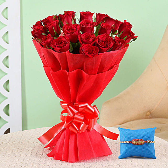 Buy/Send Magical Red Roses Bouquet & Capsule Rakhi Online- FNP