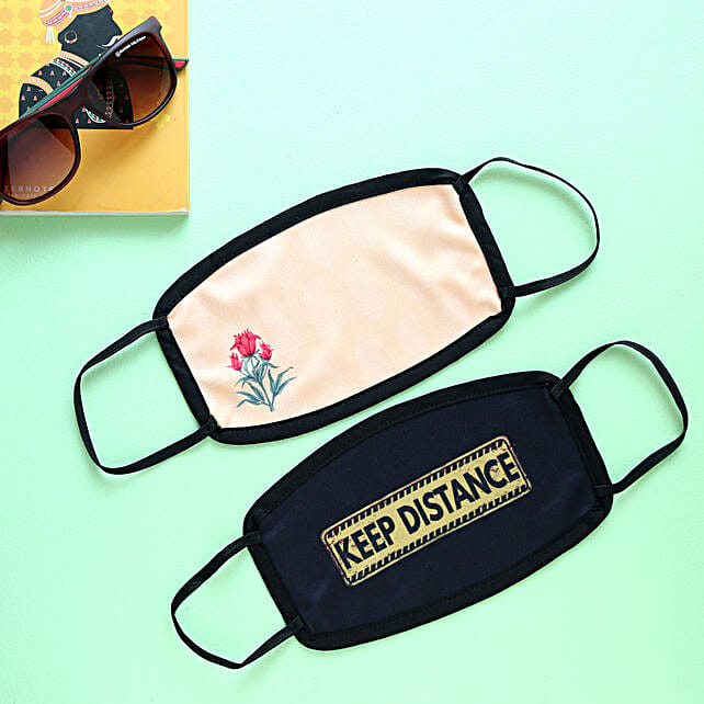 Buy/Send Keep Distance & Floral Printed Face Mask Set Online- FNP