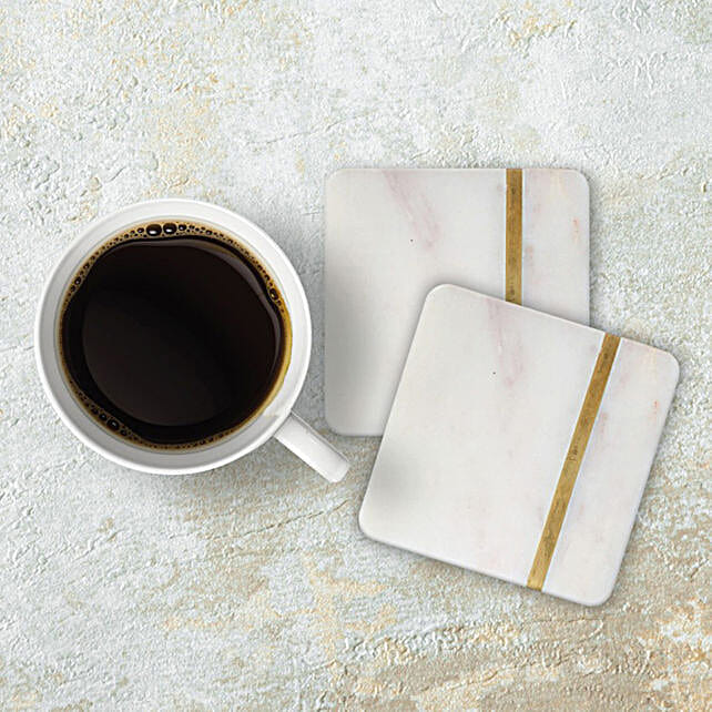 Buy/Send Marble & Brass White Square Coasters Online- FNP