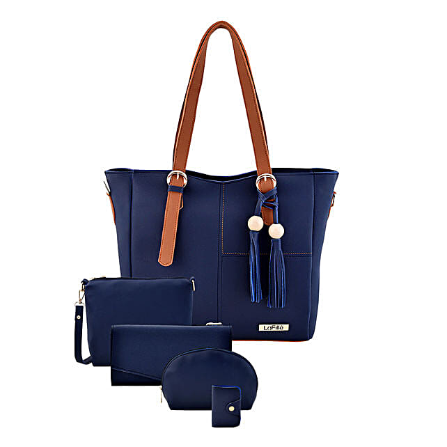 Buy/Send Set Of 5 Casual Blue Women's Bags Online- FNP