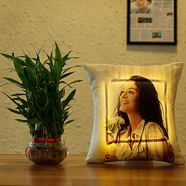 Buy/Send 3 Layer Bamboo Personalised LED Cushion Online- FNP
