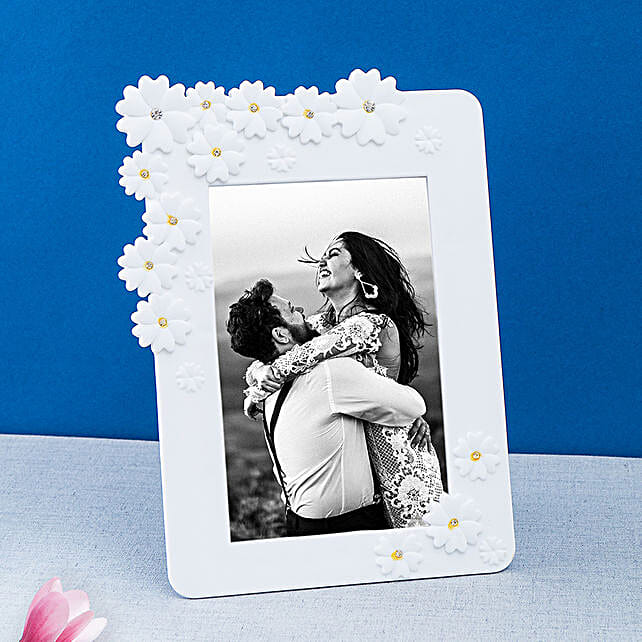 Buy/Send Personalised White Floral Photo Frame Online- FNP