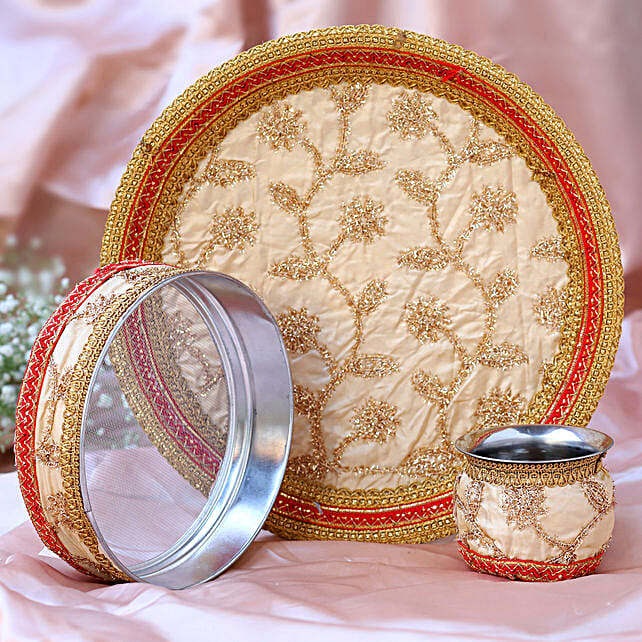Buy/Send Thread Embroidery Golden Thali Set Online- FNP