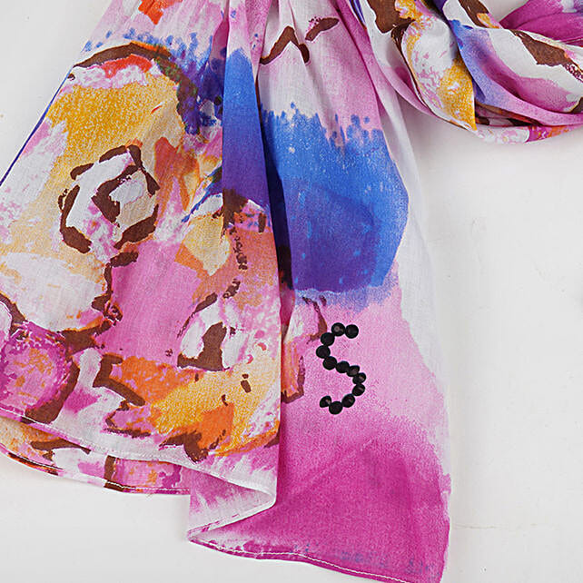 Buy/Send Pink & Blue Floral Print White Personalised Scarf Online- FNP
