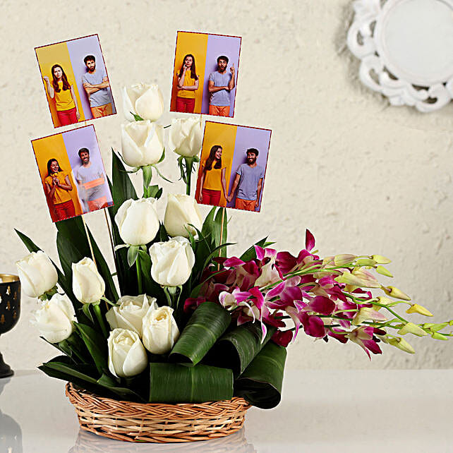 Buy/Send Personalised White Roses Arrangement Online- FNP