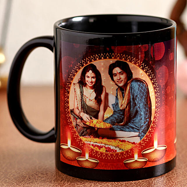 Buy/Send Personalised Diwali Black Mug Online- FNP