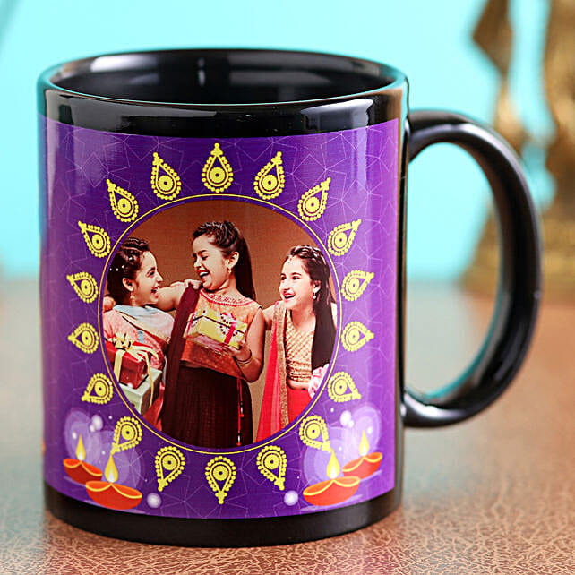 Buy/Send Diwali Black Personalised Mug Online- FNP