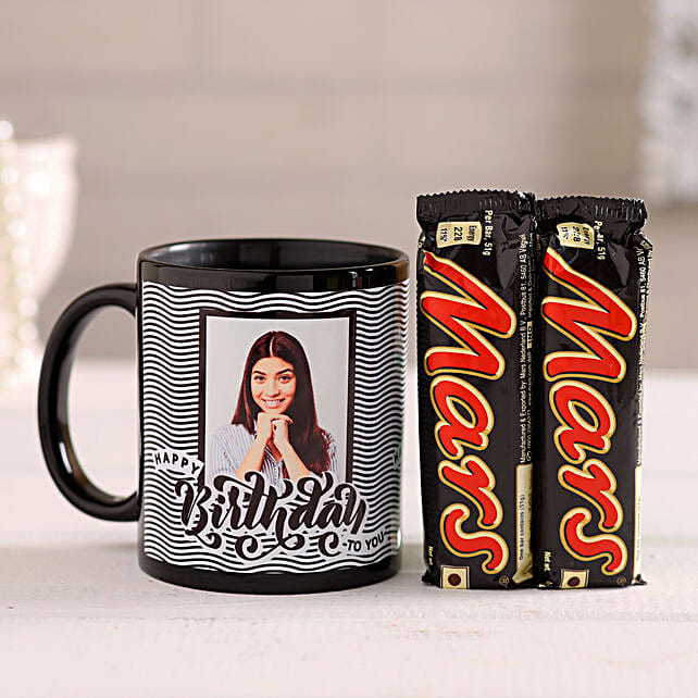 Buy/Send Mars Chocolates & Personalised Black Mug Online- FNP