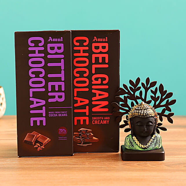 Buy/Send Black Buddha Idol & Amul Chocolates Combo Online- FNP