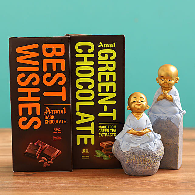 Buy/Send Monk Idol Set & Amul Chocolates Gift Online- FNP