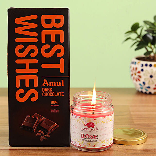 Buy/Send Amul Dark Chocolate- Best Wishes & Essential Oil Diya Combo ...