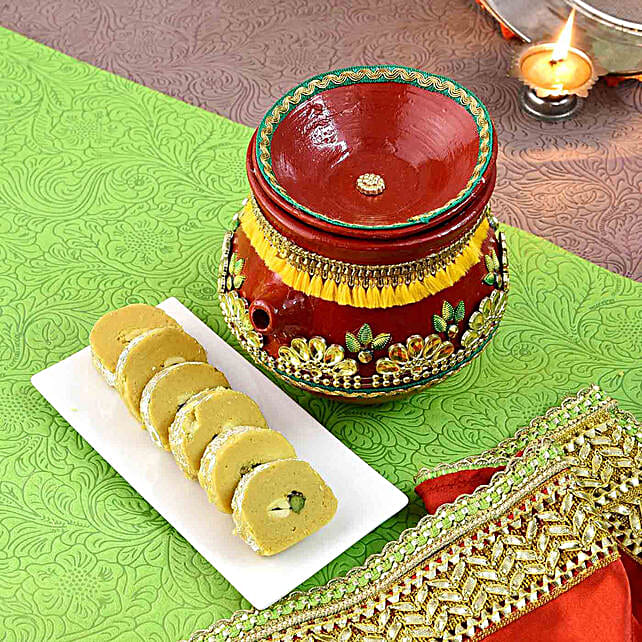 Buy/Send Decorated Karwa Kalash With Traditional Sweets Online- FNP