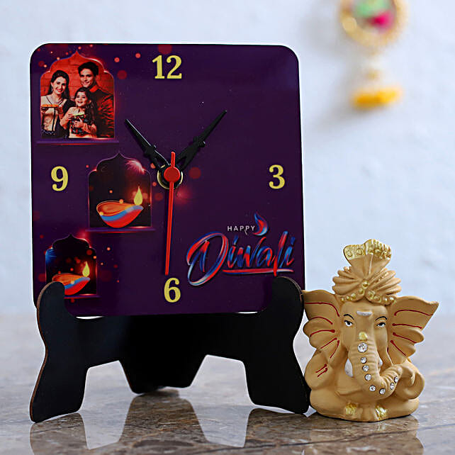 Buy/Send Diwali Personalised Table Clock & Ganesha Idol Online- FNP