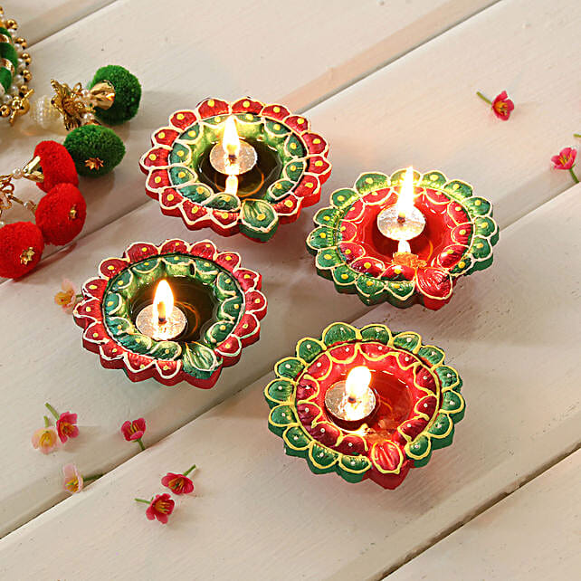 Buy/Send Multicolour Floral Shaped Diyas Online- FNP
