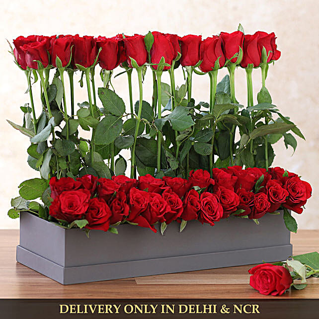 Buy/Send 50 Red Roses In Rectangle Box Online- FNP