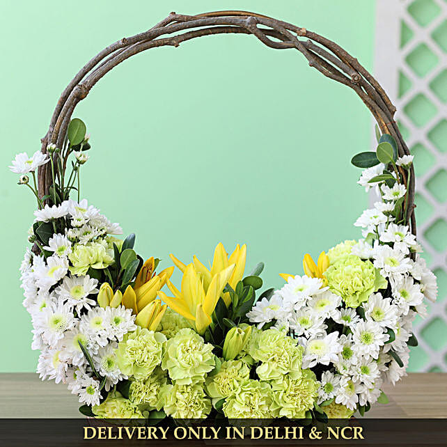 Buy/Send Mixed Flowers Wooden Handle Tray Online- FNP