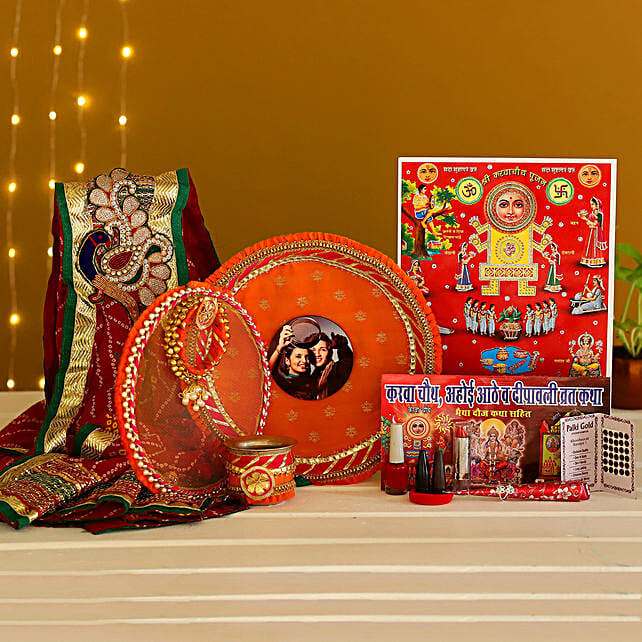 Buy/Send Personalised Karwa Chauth Thali Hamper & Chunni Online- FNP