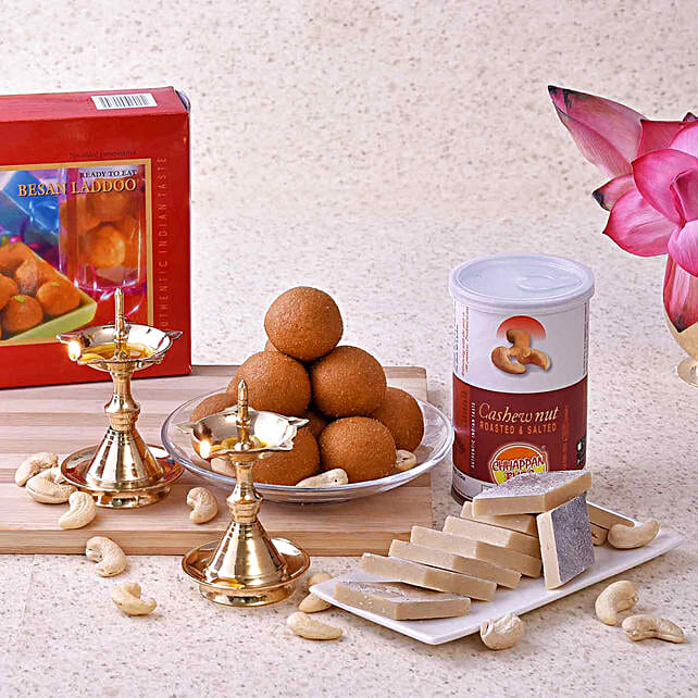 Buy/Send Chhappan Bhog Sweets & Cashews With Pair Of Uddipi Deep Online ...