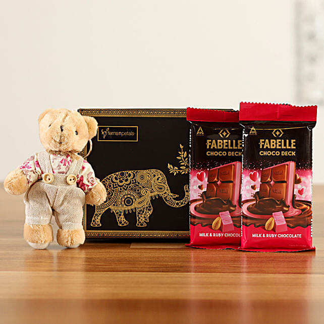 Buy/Send Fabelle Milk Ruby Bars With Teddy Combo Online- FNP