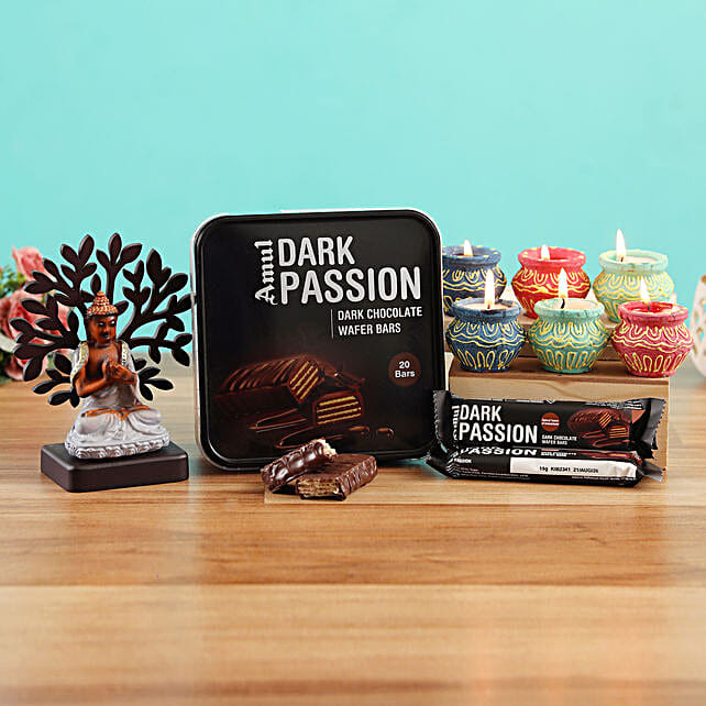 Buy/Send Amul Choc Wafers With Buddha Idol & Diya Combo Online- FNP