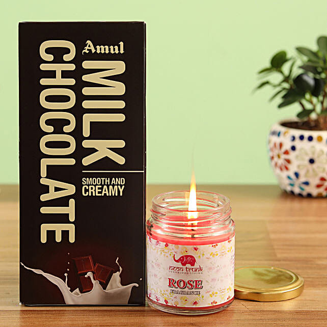 Buy/Send Amul Milk Chocolate & Essential Oil Diya Combo Online- FNP