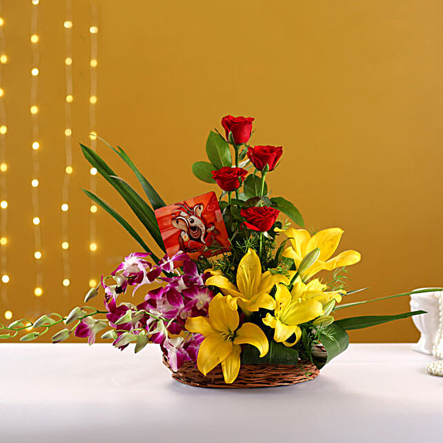 Buy/Send Ganesha Table Top & Floral Basket Online- FNP