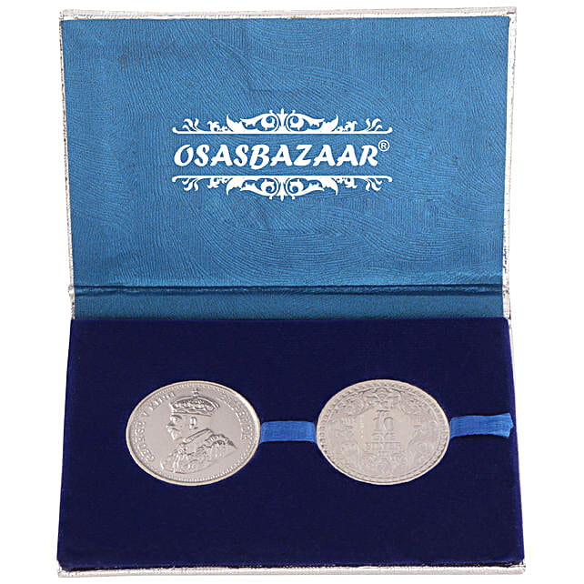 Buy/Send Round Silver Coin With Designer Packing- Set of 2 Online- FNP