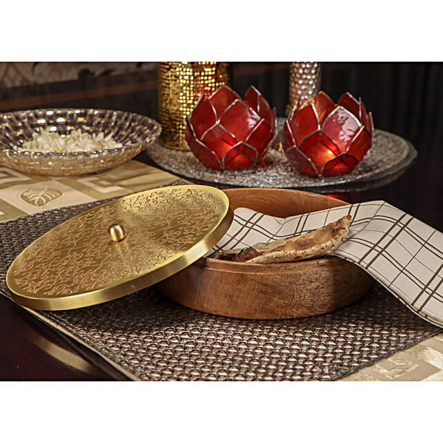 Buy/Send Rustic Wooden Roti Box With Brass Lid Online- FNP