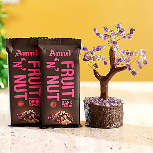 Buy/Send Amethyst Wish Tree & Amul Fruit N Nut Online- FNP