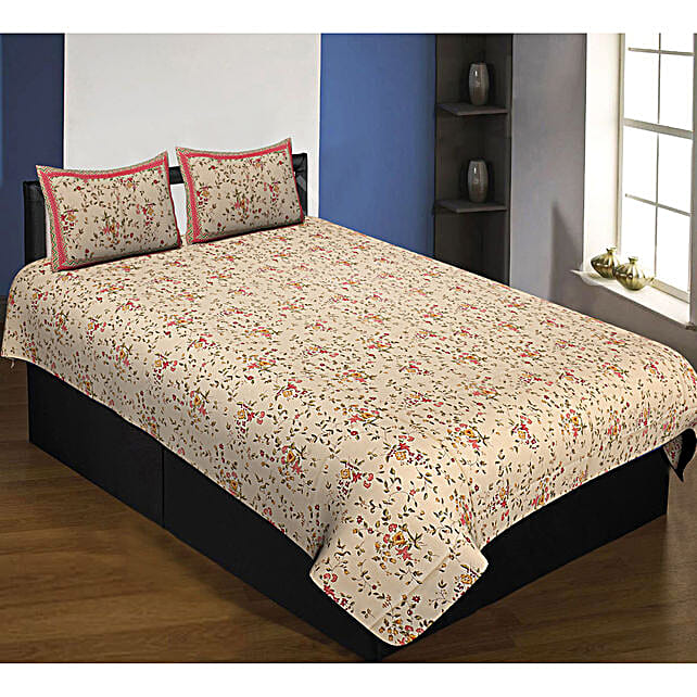 Buy/Send Cream Floral Print Single Bedsheet Set Online- FNP