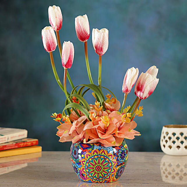 Buy/Send Artificial Tulips & Huckleberry Floral Arrangement Online- FNP