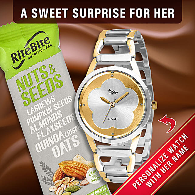 Buy/Send Personalised Dual Tone Ladies Watch & Chocolate Online- FNP