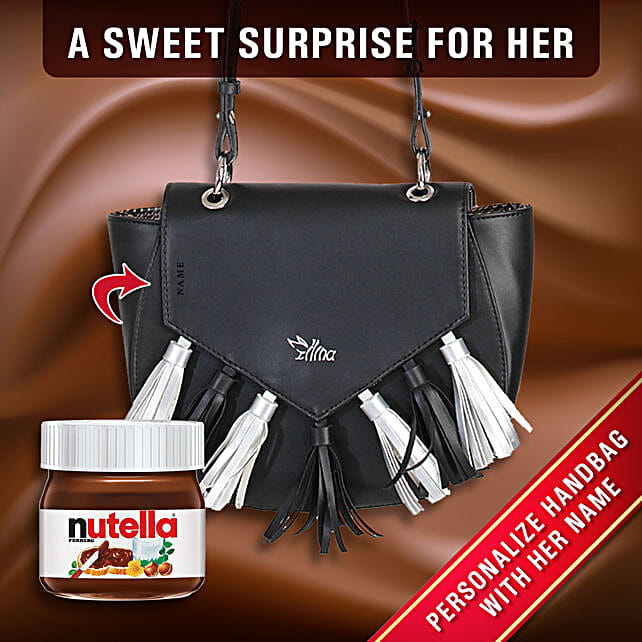Buy/Send Personalised Black Tassel Sling Bag & Nutella Online- FNP