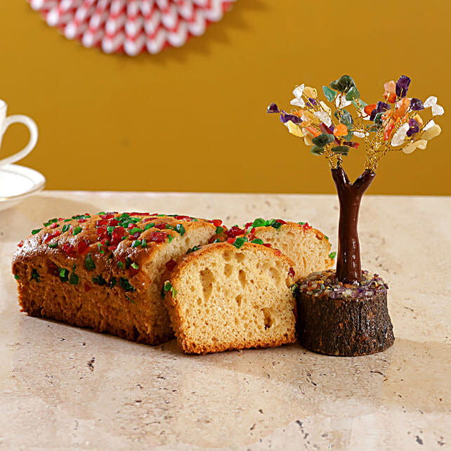 Buy/Send Colourful Stone Wish Tree & Mixed Dry Fruit Cake Online- FNP