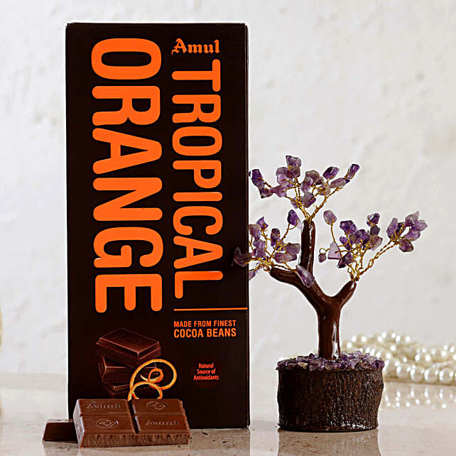Buy/Send Amethyst Wish Tree & Amul Tropical Orange Chocolate Online- FNP