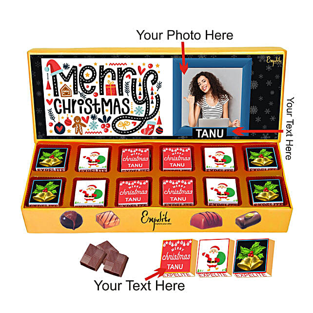 Buy/Send Personalised Merry Christmas Chocolate Box- 12 Pcs Online- FNP