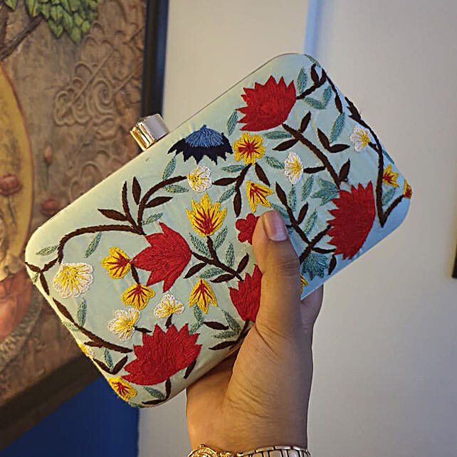 Buy/Send Light Blue Clutch Bag Online- FNP