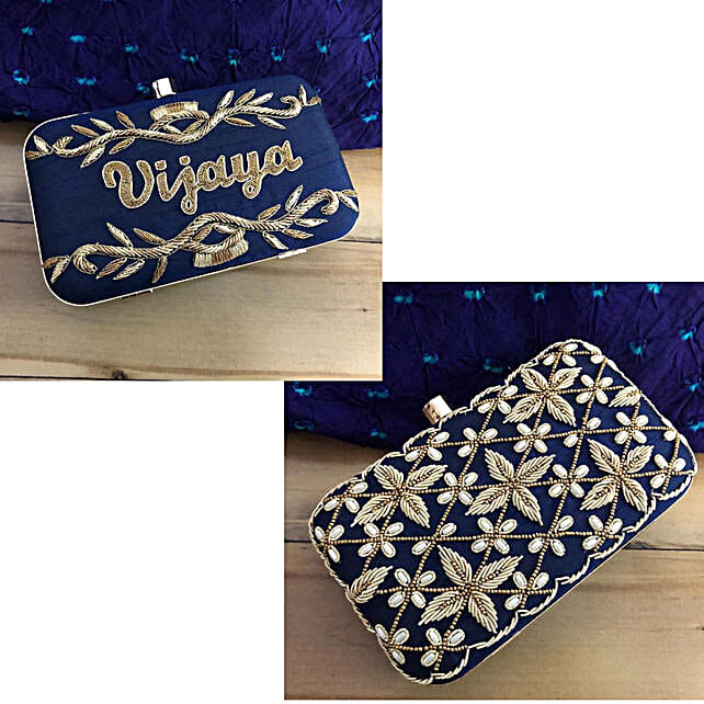 Buy/Send Navy Blue Embellished Clutch Bag Online- FNP