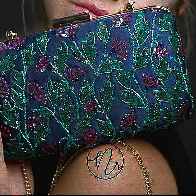 Buy/Send Navy Blue Embroidery Clutch Bag Online- FNP