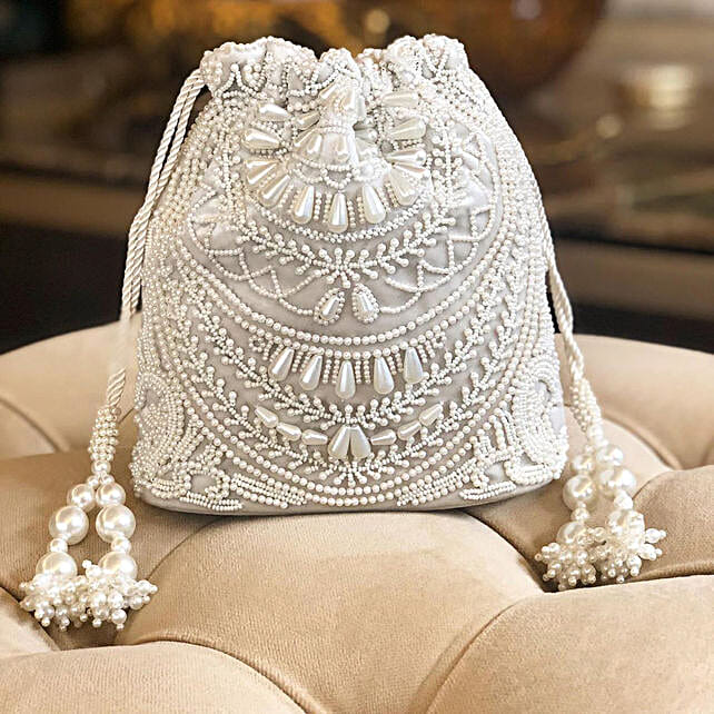 Buy/Send White Handy Clutch Bag Online- FNP