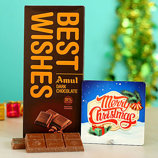 Buy/Send Merry Christmas Table Top & Amul Dark Chocolate Online- FNP