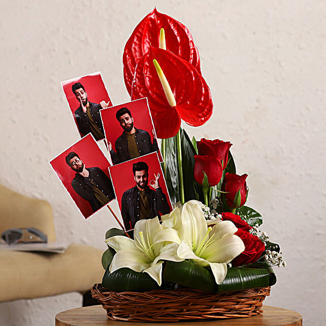 Buy/Send Red Anthurium & Mixed Flowers Personalised Arrangement Online- FNP