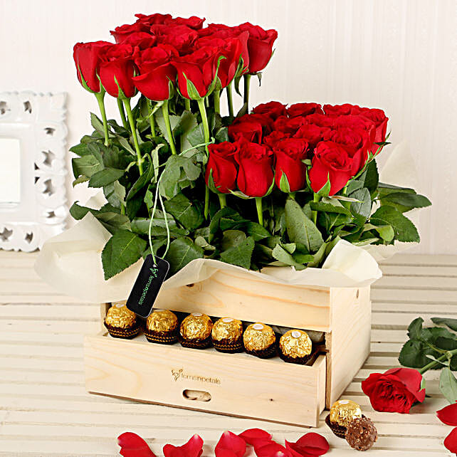 Buy/Send Celestial Red Roses Romantic Arrangement Online- FNP