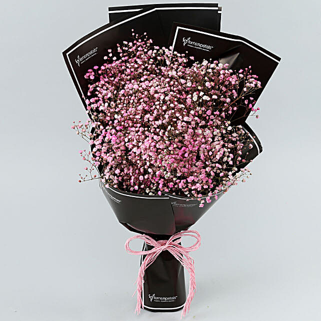 Buy/Send Pink Sprayed Gypso Bundle Tied With Pink Raffia Online- Ferns ...