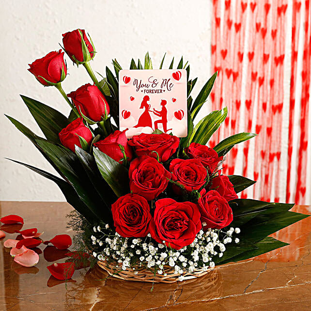 Buy/Send Red Roses Arrangement With You & Me Forever Table Top Online- FNP
