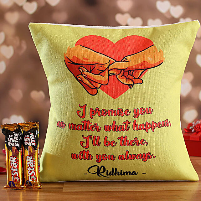 Buy/Send Personalised Promise Day Cushion and Cadbury 5 Star Online- FNP